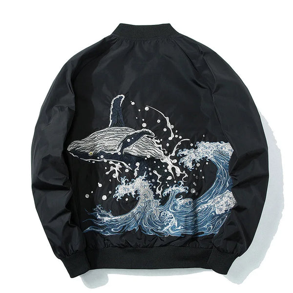 Whale splash embroidery bomber jacket – Authentic Lifestyle